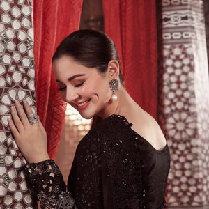 Black Chiffon Saree: Pakistani Designer Embroidered Wedding Sari - Etsy