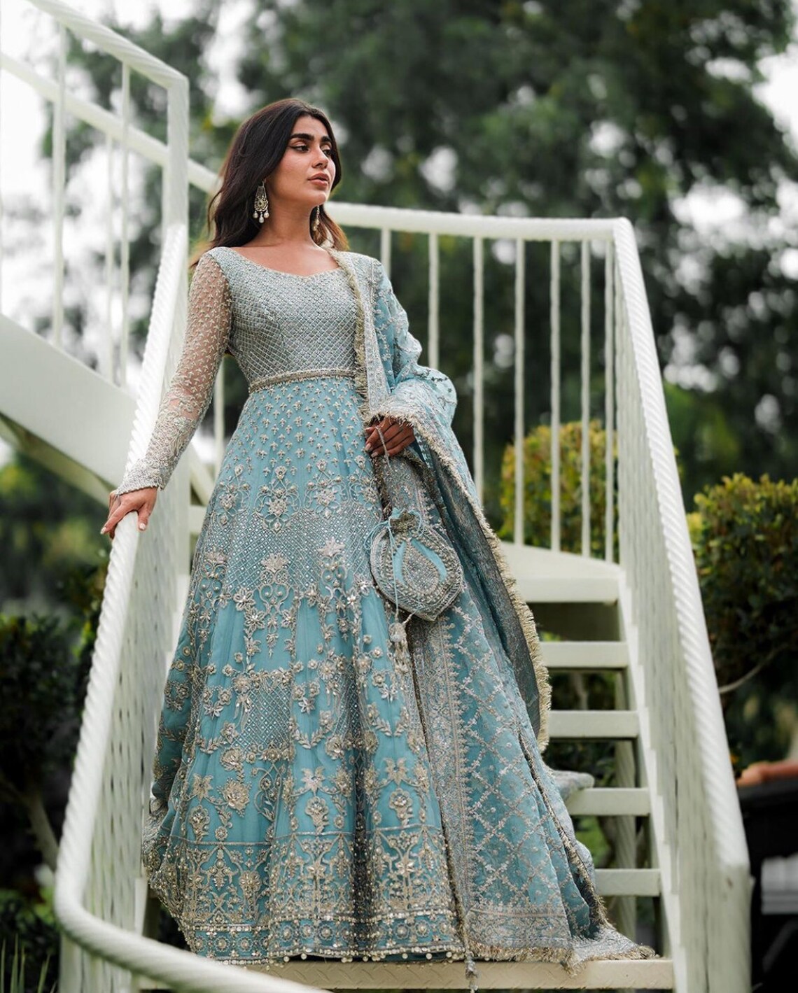 Ice Blue Pakistani Wedding Bridal Reception Dress Embroidery - Etsy