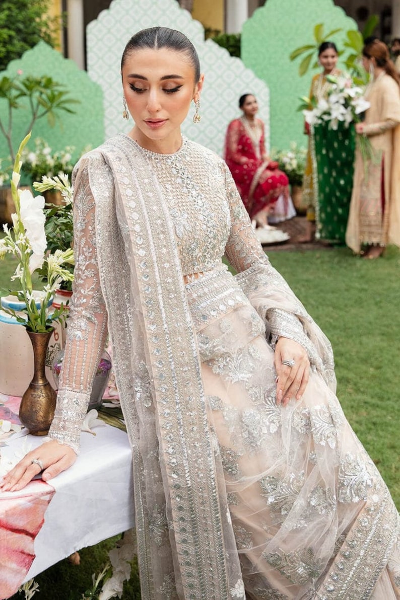 Hand-embellished Net Saree: Pakistani Bridal Wedding Dress - Etsy