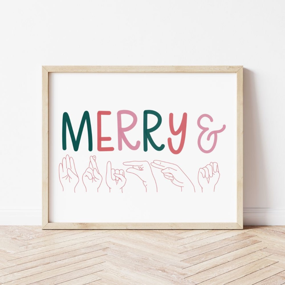 Merry & Bright ASL | PNG File | Script Writing | Christmas Shirt Design ...