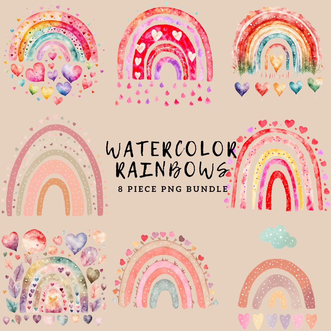 Watercolor Rainbow Clipart, Watercolor Rainbow PNG Bundle, Pastel ...
