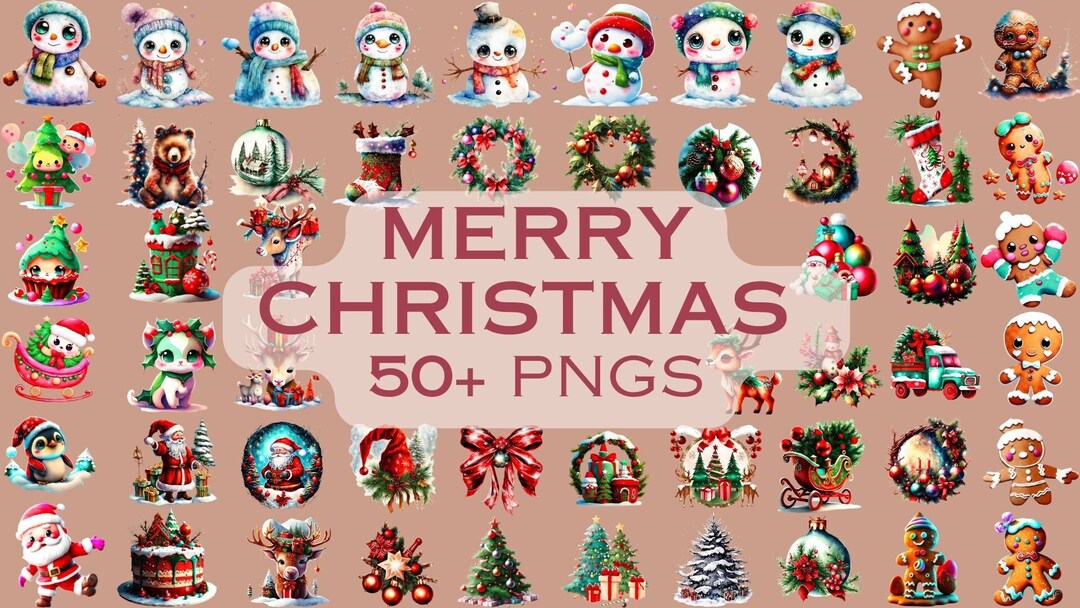 Merry Christmas Mega PNG Bundle, 50 Pngs, Christmas PNG Pack, Christmas ...