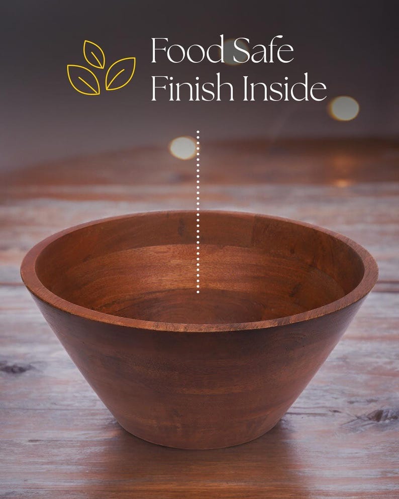 Extra Large Wooden Salad Bowl Set With Fork and Spoon - 12 Inch Bowl ...