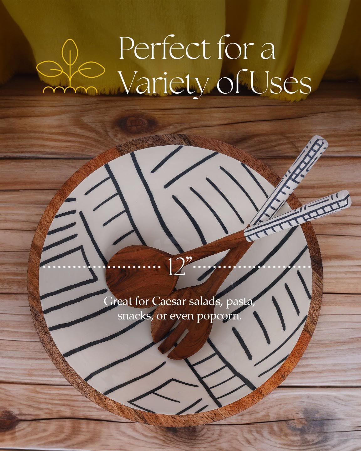Extra Large Wooden Salad Bowl Set With Fork and Spoon - 12 Inch Bowl ...