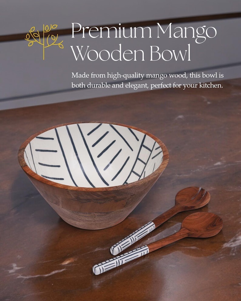 Extra Large Wooden Salad Bowl Set With Fork and Spoon - 12 Inch Bowl ...