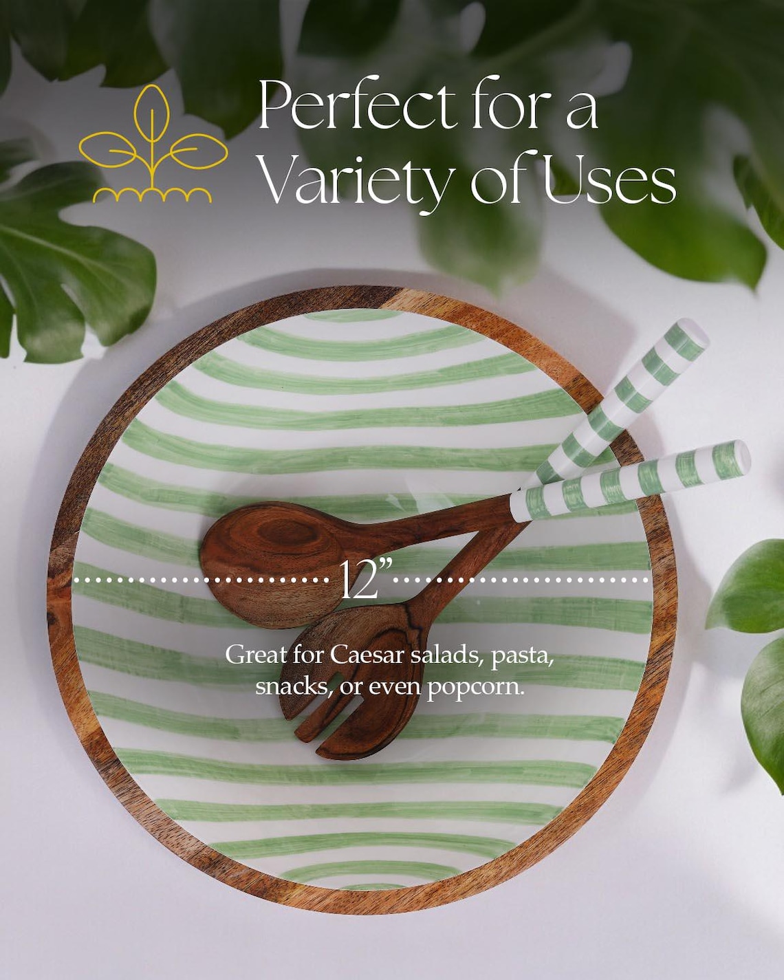 Extra Large Wooden Salad Bowl Set With Fork and Spoon - 12 Inch Bowl ...