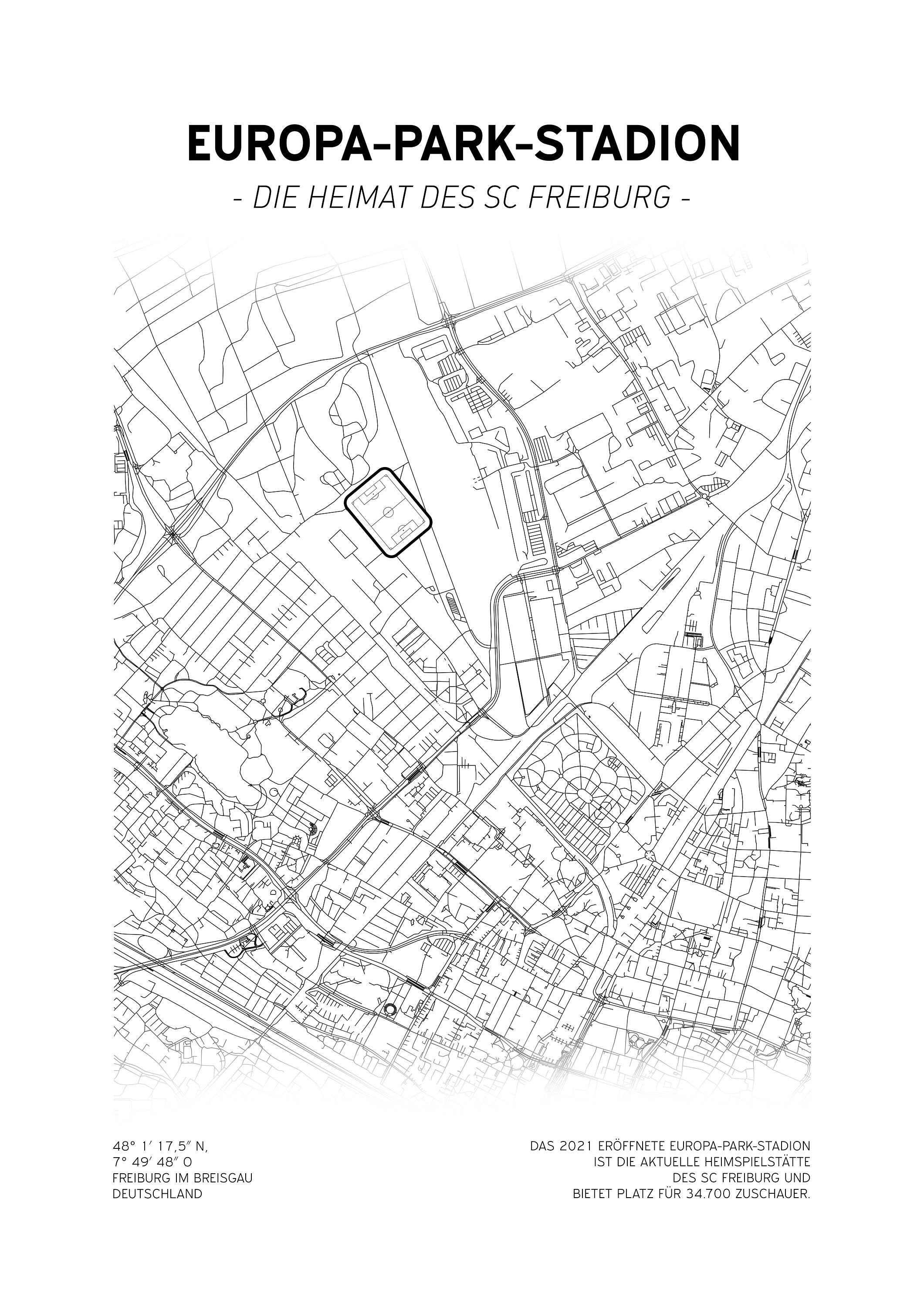 Europa Park Stadium SC Freiburg City Map Poster/digital - Etsy