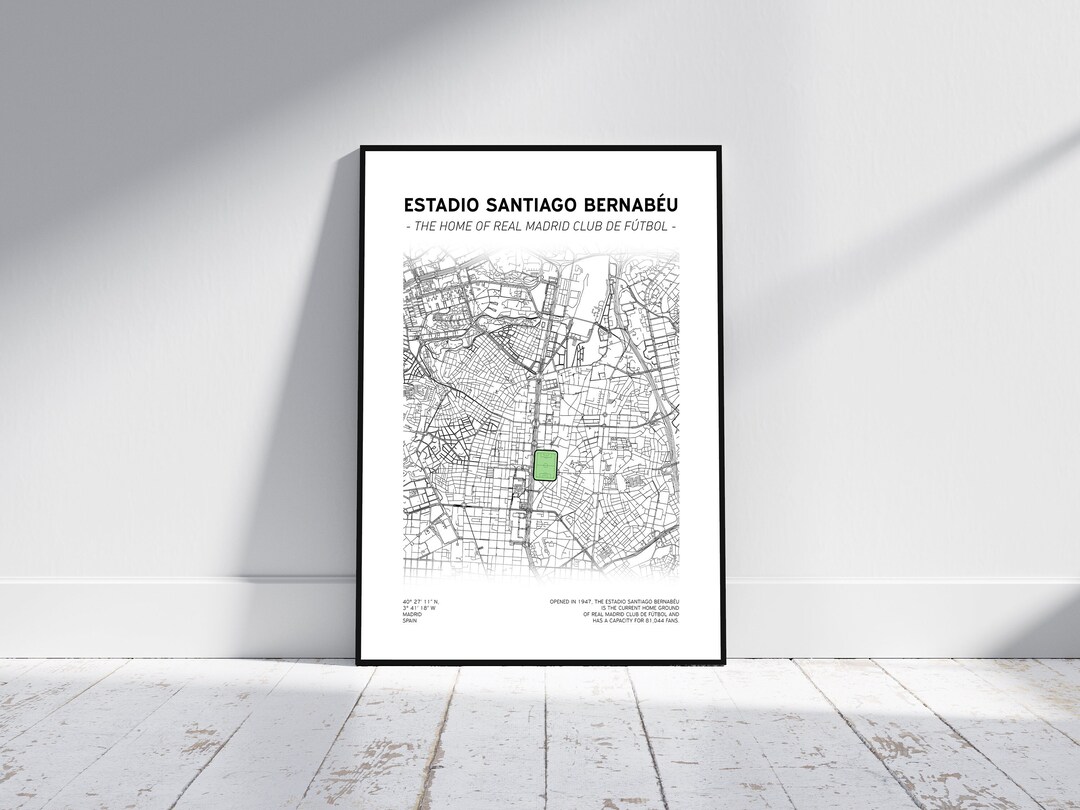 Estadio Santiago Bernabeu Real Madrid Club De Futbol City Map Poster ...