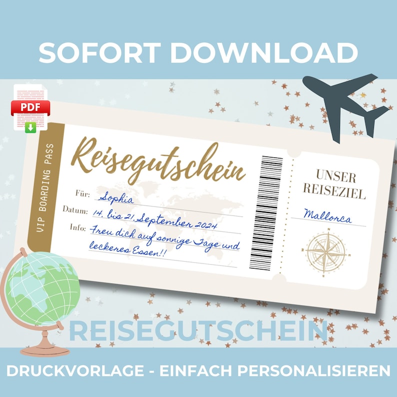 Reisegutschein Druckvorlage VIP Boarding Flug Ticket Personalisierter ...