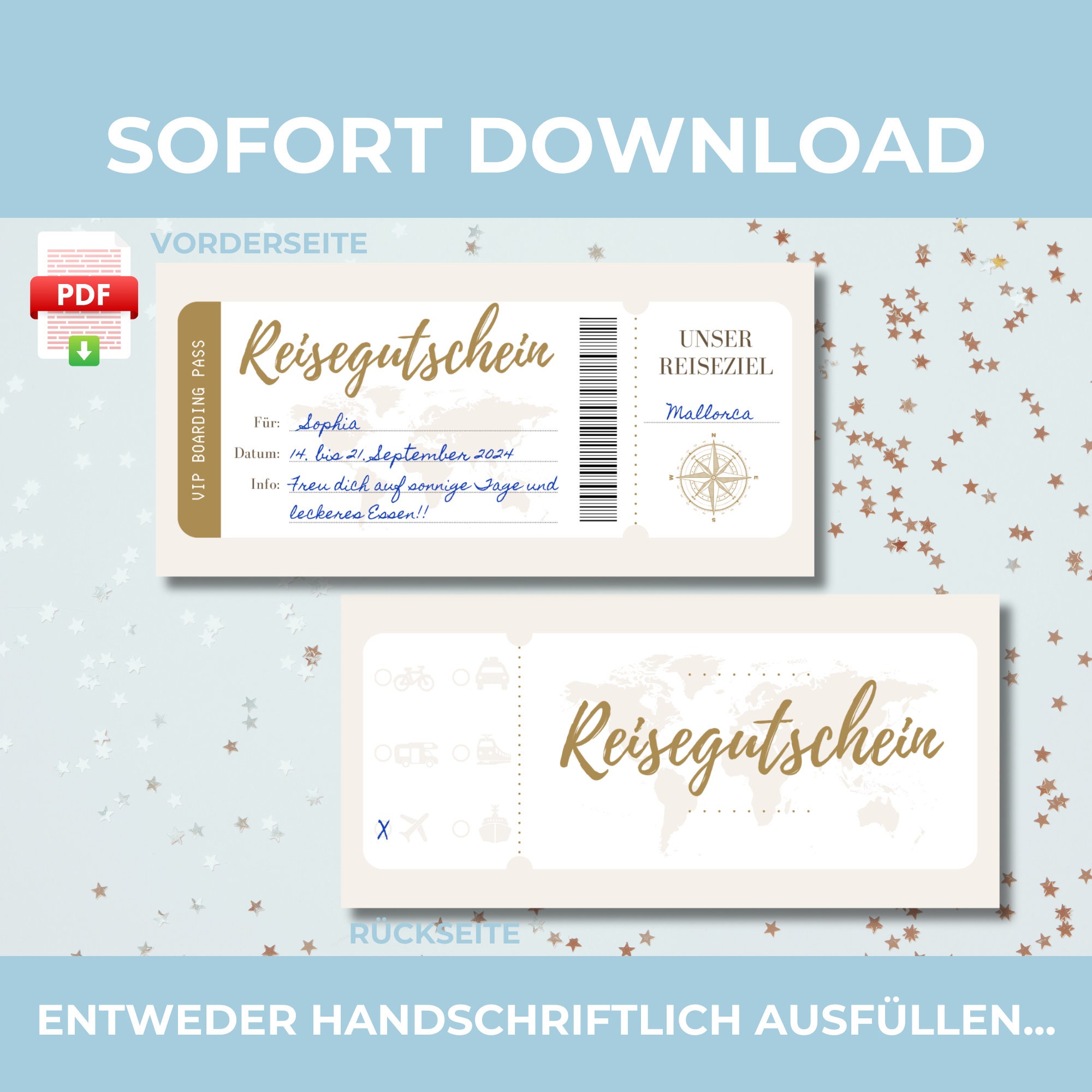 Reisegutschein Druckvorlage VIP Boarding Flug Ticket Personalisierter ...