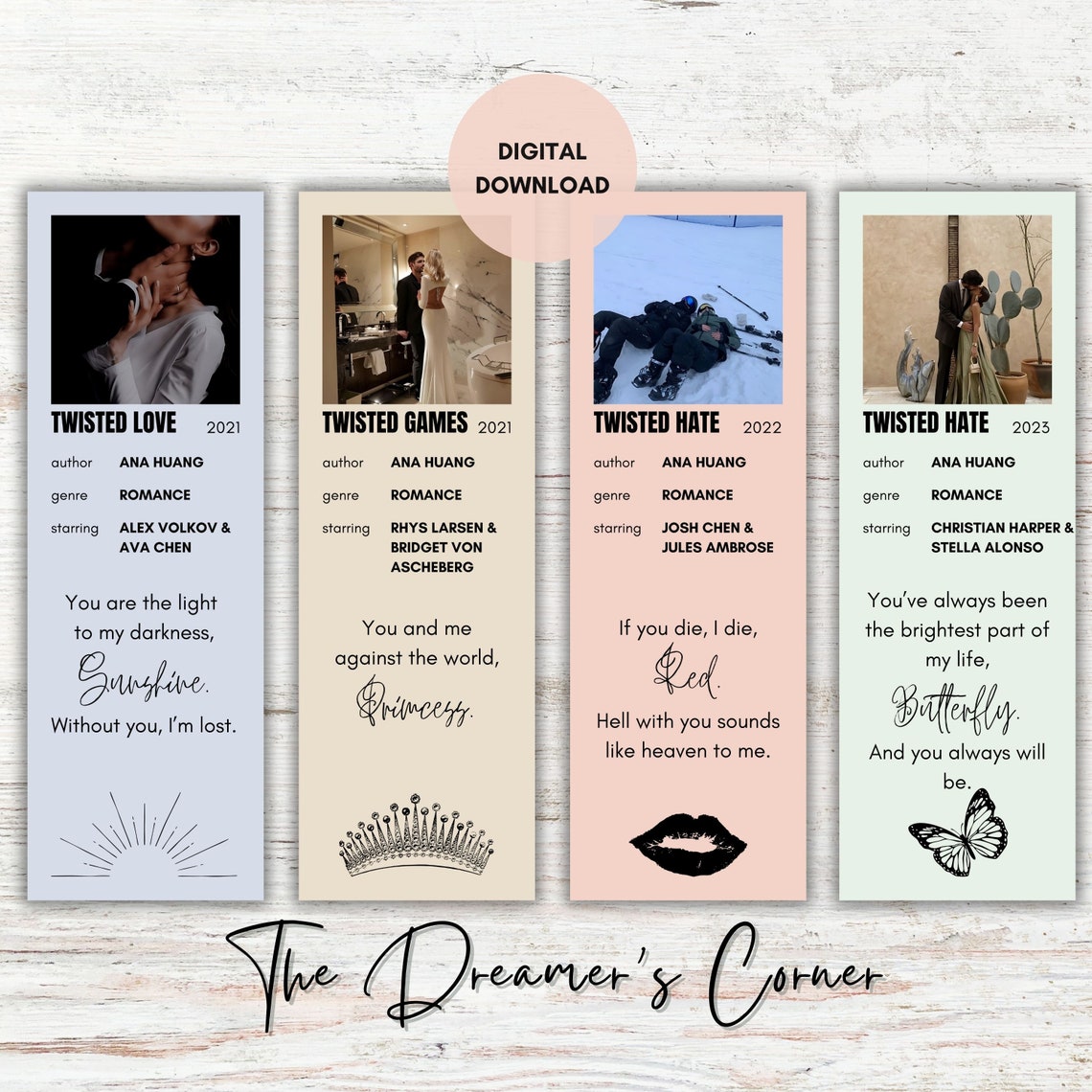 8 Twisted Series Bookmarks | Twisted Series Bookmark Bundle | Romance ...