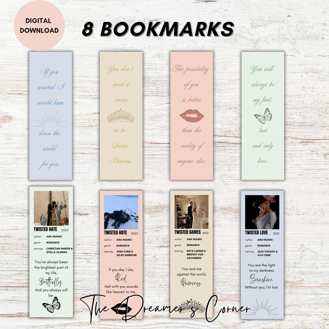 8 Twisted Series Bookmarks | Twisted Series Bookmark Bundle | Romance ...