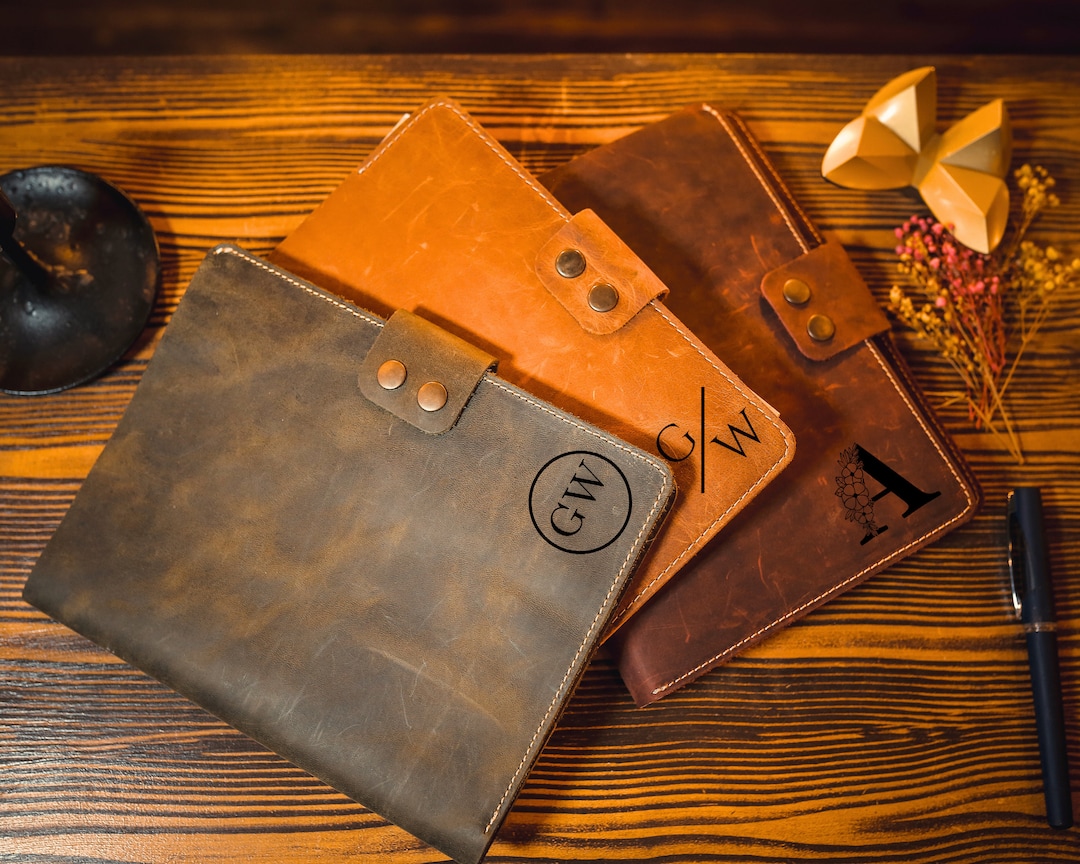 Monogrammed Leather Notebook Cover, Handcrafted Padfolio, Refillable ...