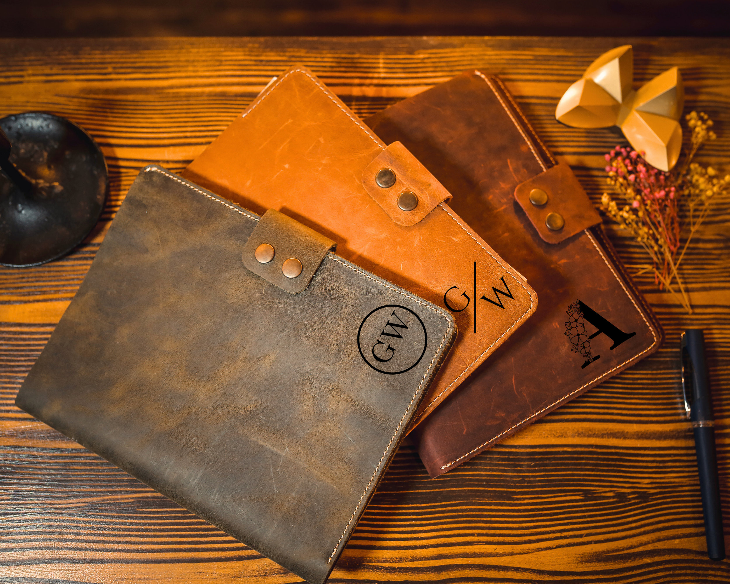 Monogrammed Leather Notebook Cover, Handcrafted Padfolio, Refillable ...