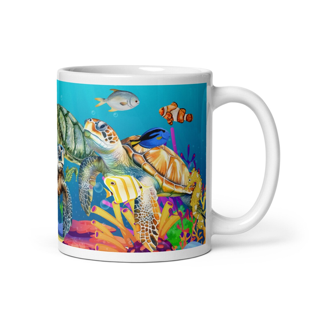 Seascape Mug, Sea Mug, Ocean Mug, Turtles Mug, Sea Horse Mug, Coffee ...