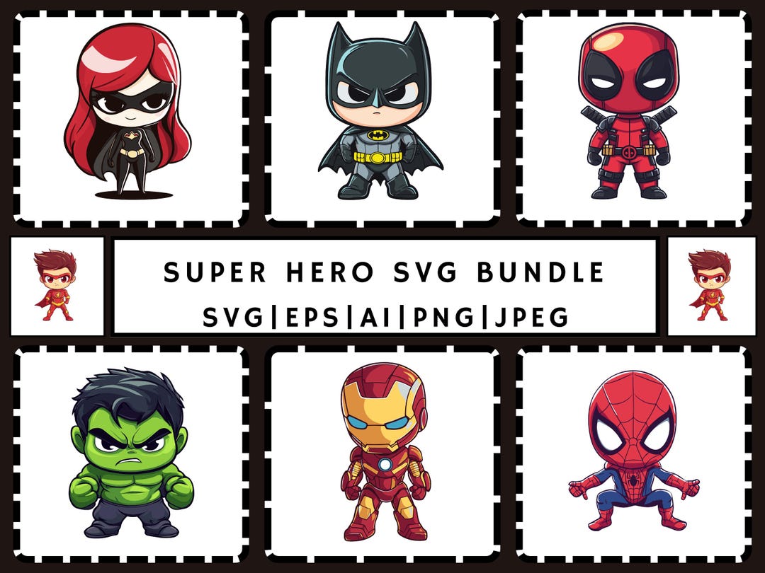 Chibi Superhero Character SVG Bundle baby Super Hero Comic Book Hero ...