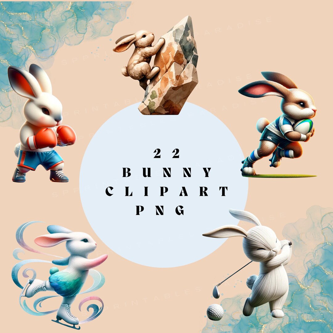Sports Bunny Clipart PNG: Cute Athletic Bunnies Digital Art for Kids ...