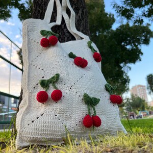Cherry Crochet Bag, Granny Square Crochet Shoulder Bag, Cute Custom Bag ...