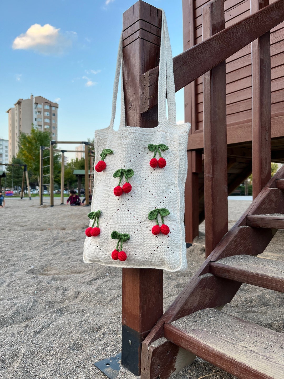 Cherry Crochet Bag, Granny Square Crochet Shoulder Bag, Cute Custom Bag ...