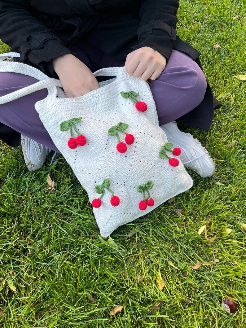 Cherry Crochet Bag, Granny Square Crochet Shoulder Bag, Cute Custom Bag ...