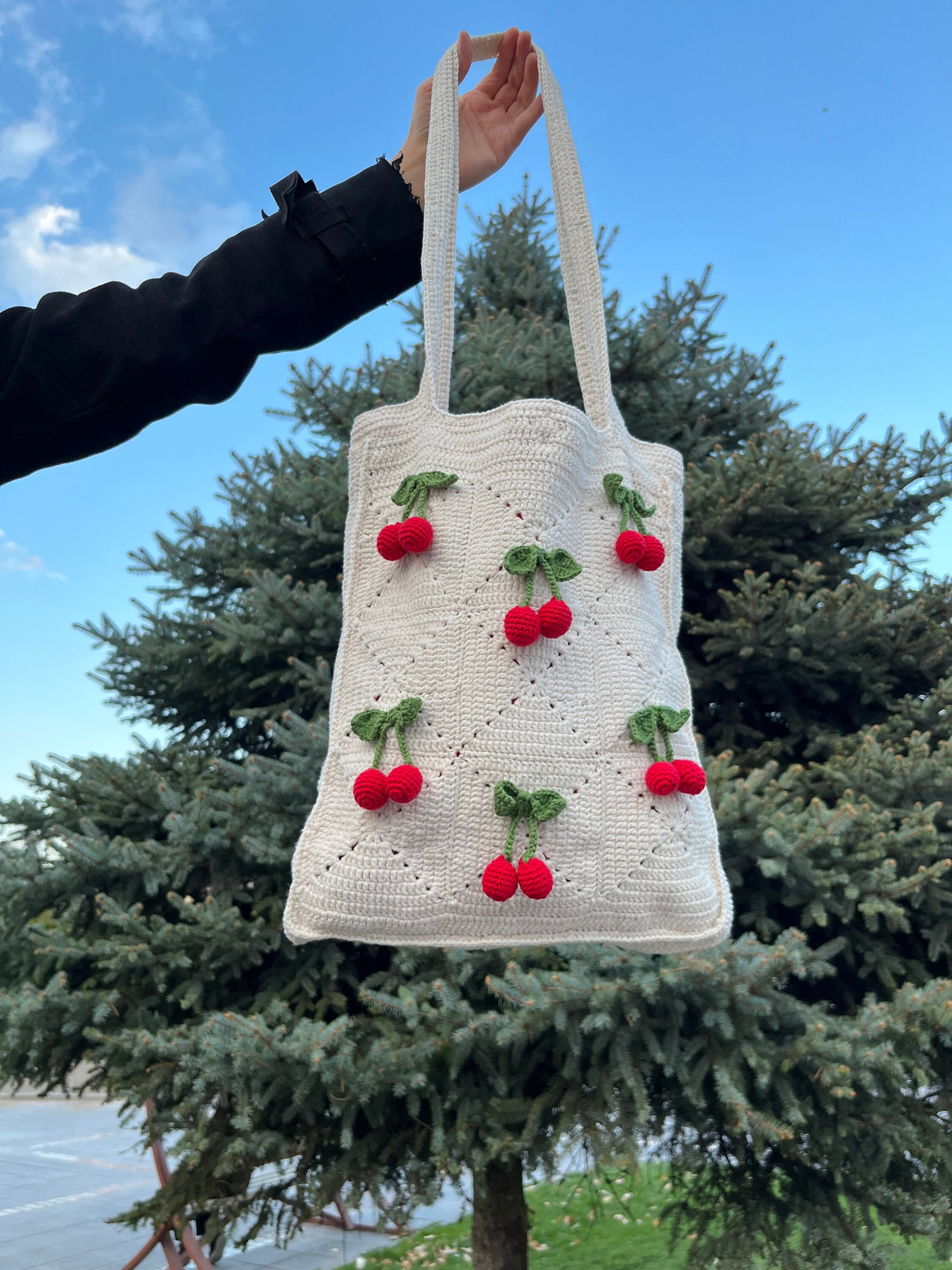 Cherry Crochet Bag, Granny Square Crochet Shoulder Bag, Cute Custom Bag ...