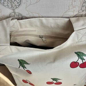 Cherry Canvas Tote Bag, Cute Tote Bag With Zipper, Christmas Gift for ...