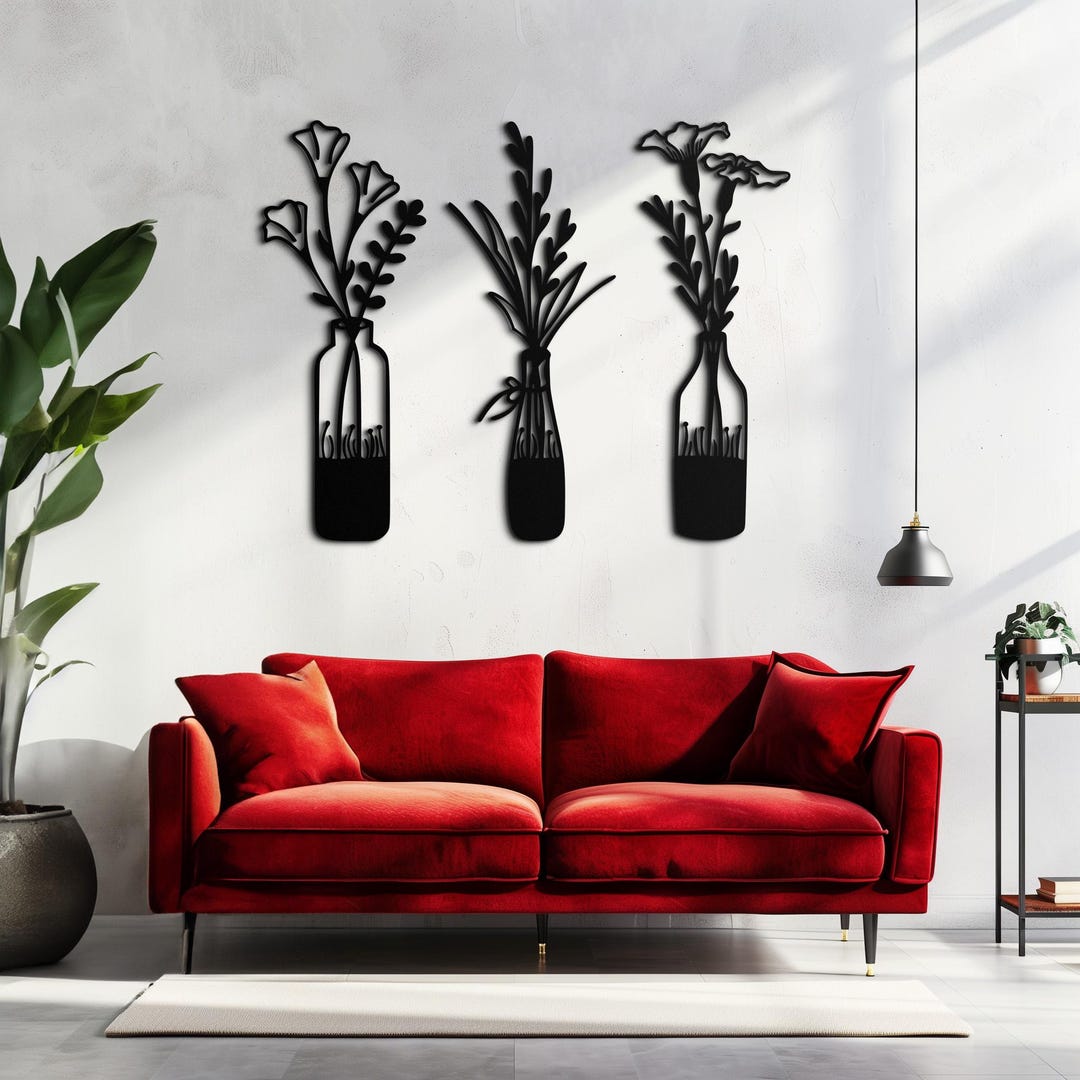 Spring Blossom Metal Wall Art Set - 3 Piece Flower Decor for Home ...
