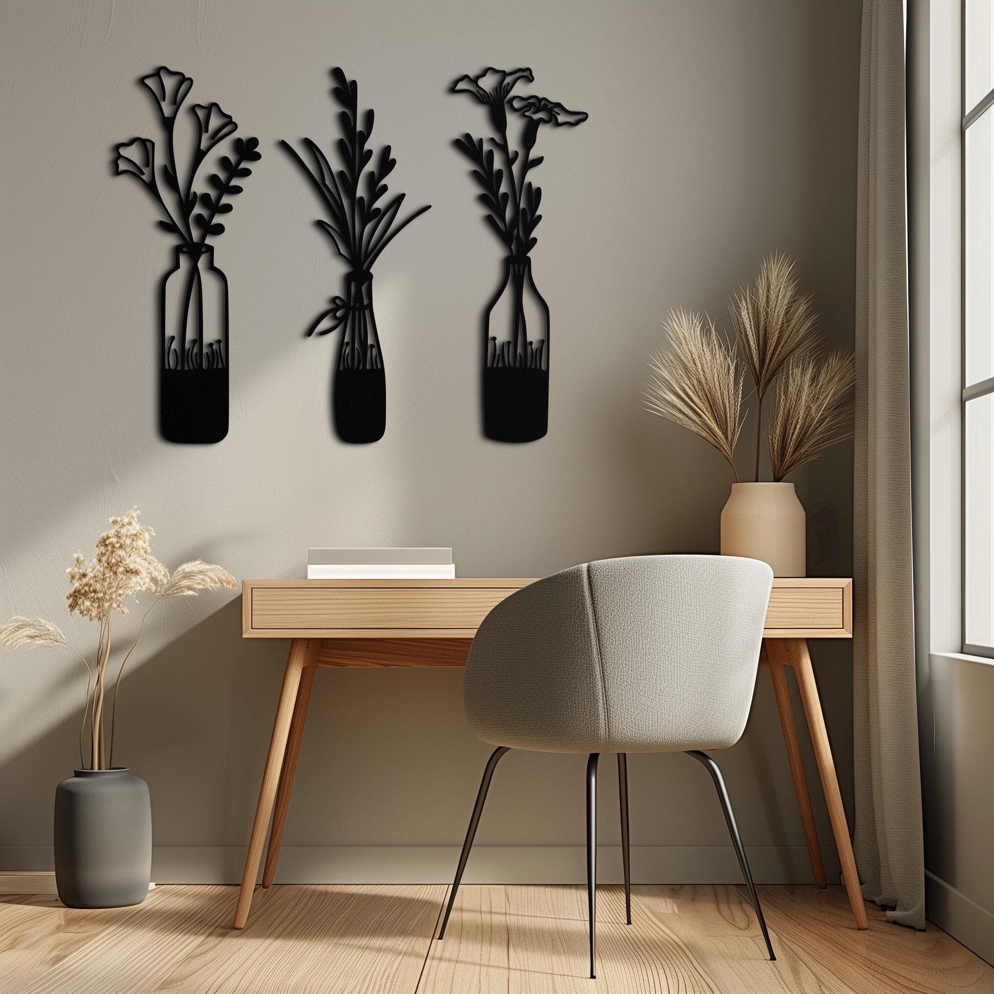 Spring Blossom Metal Wall Art Set - 3 Piece Flower Decor for Home ...