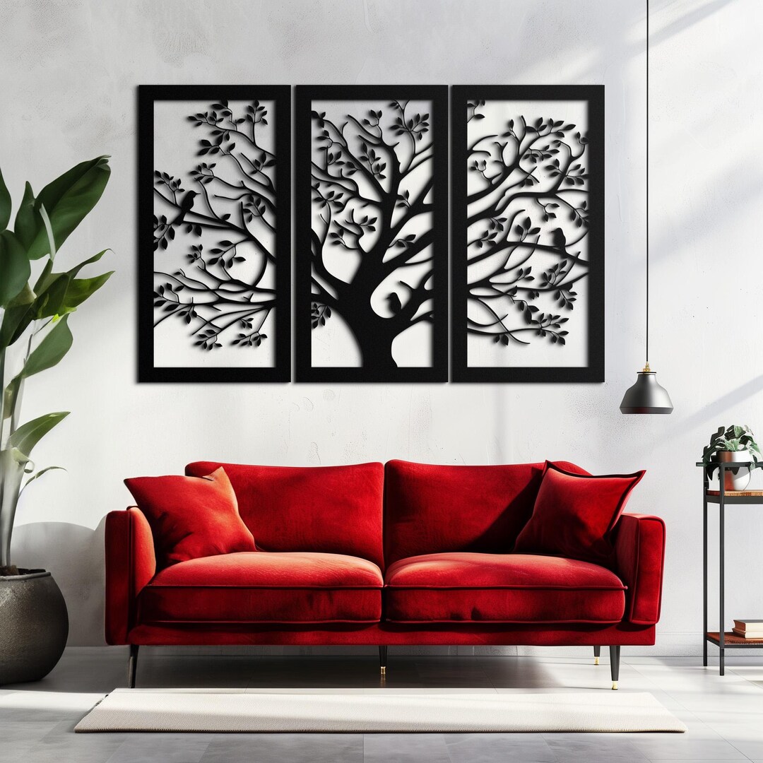 Tree of Life 3 Panels, Metal Tree Wall Art, Metal Wall Decor, 3 Pieces ...