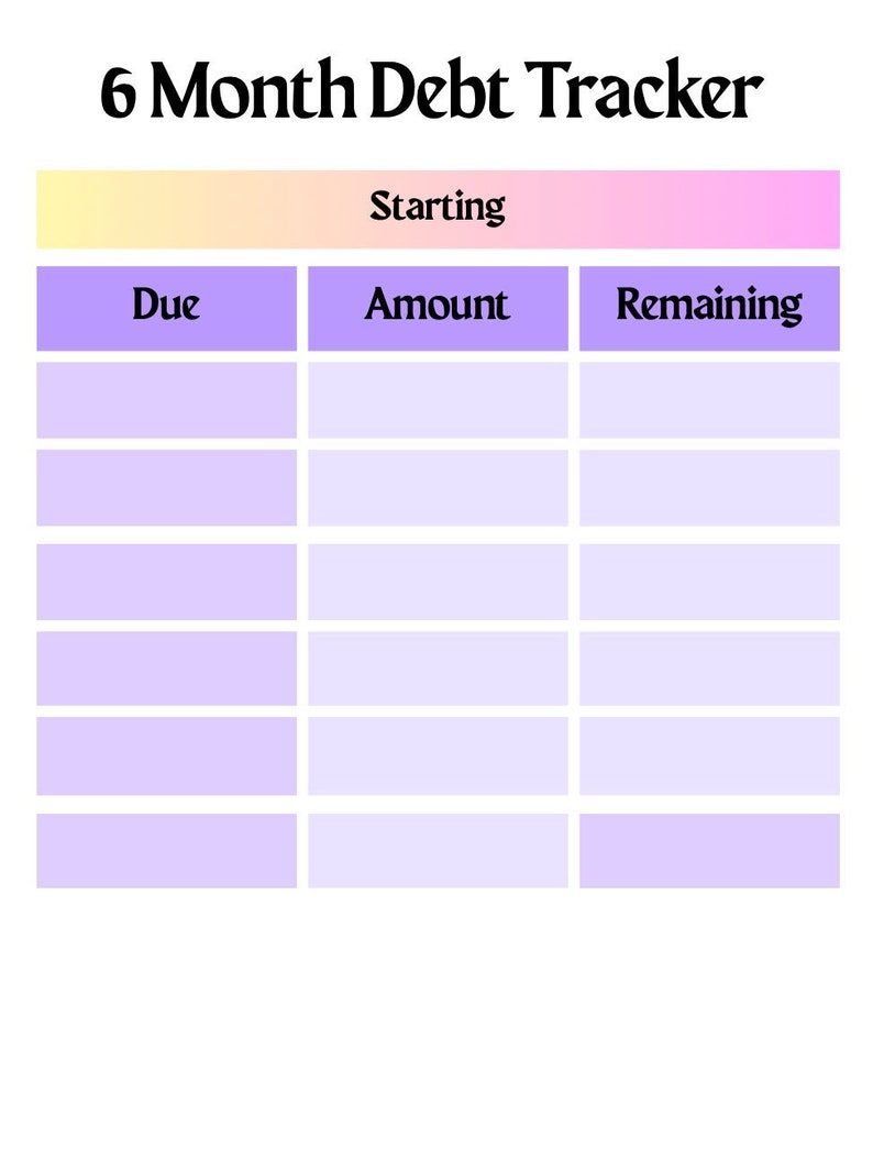 6 Month Debt Tracker Printable Template - Etsy