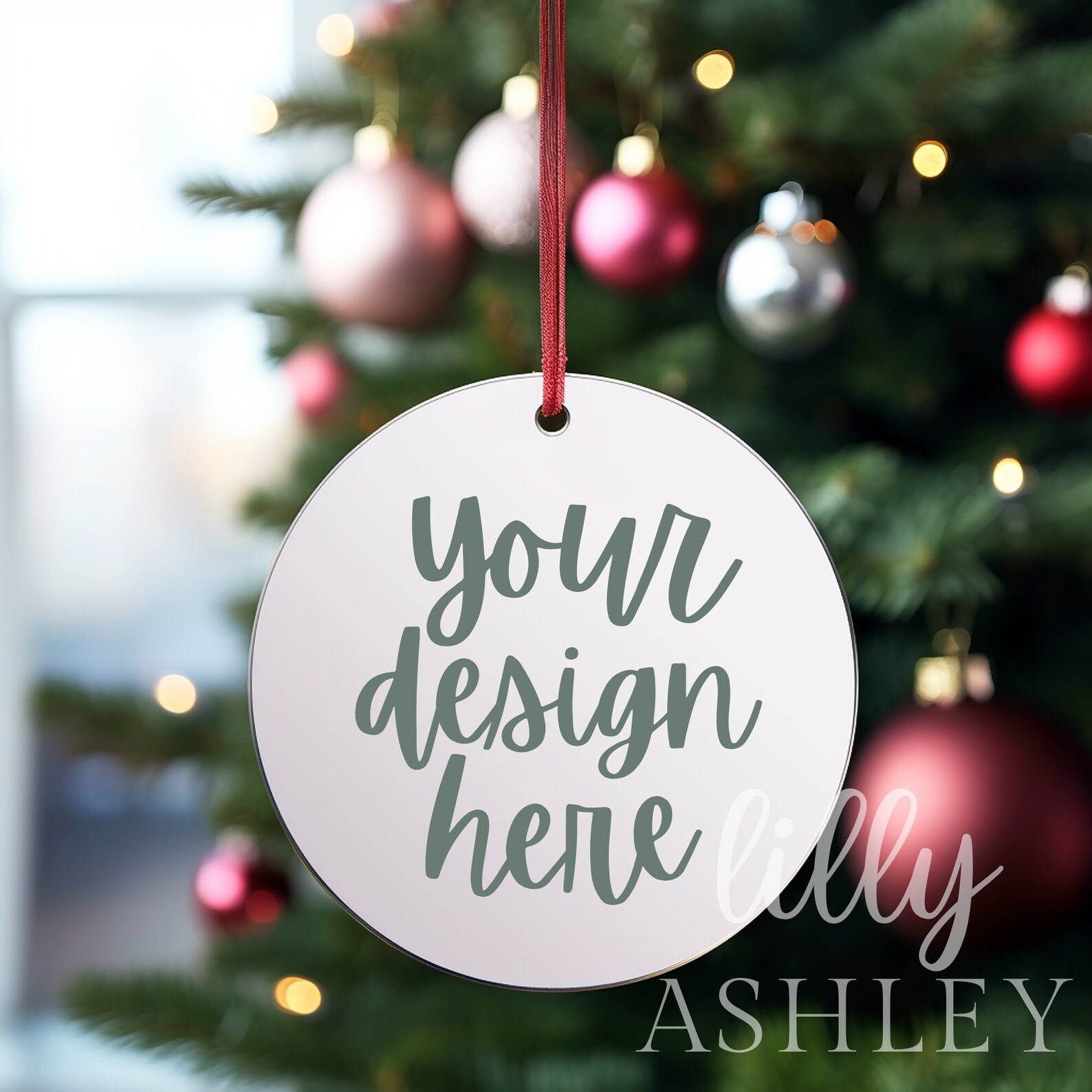 Metal Ornament Mockup Blank Round White Metal Christmas Ornament With ...