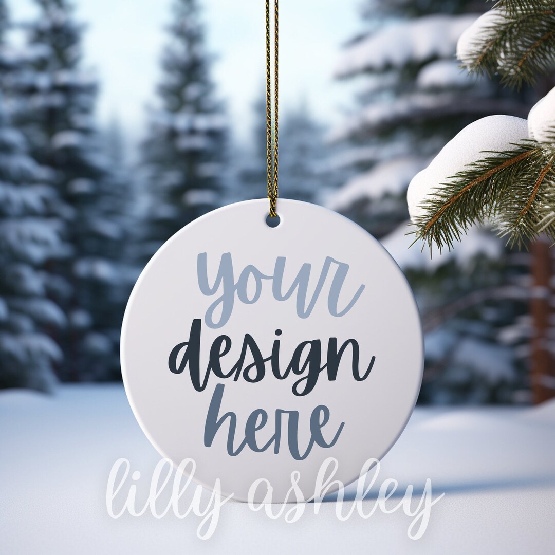 Christmas Mockup Blank Ornament Round White Ceramic Christmas Ornament ...