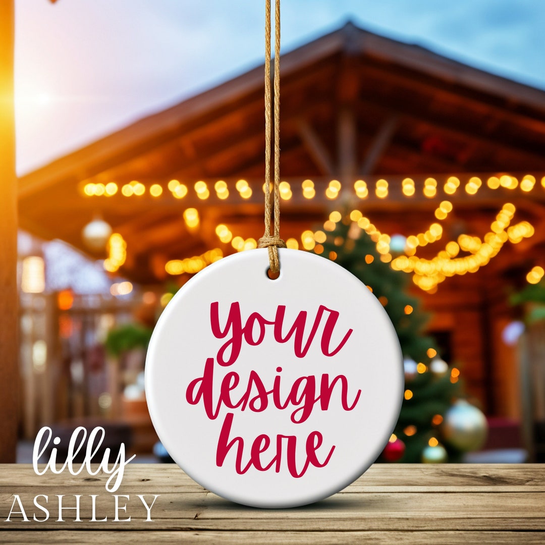 Rustic Christmas Ornament Mockup Ceramic Blank Round White Ceramic ...