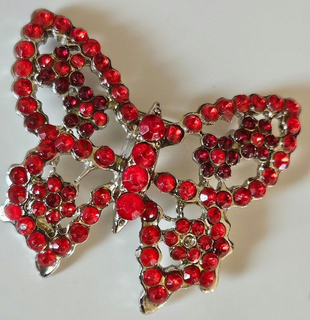 Red Rhinestone Butterfly Brooch - Etsy