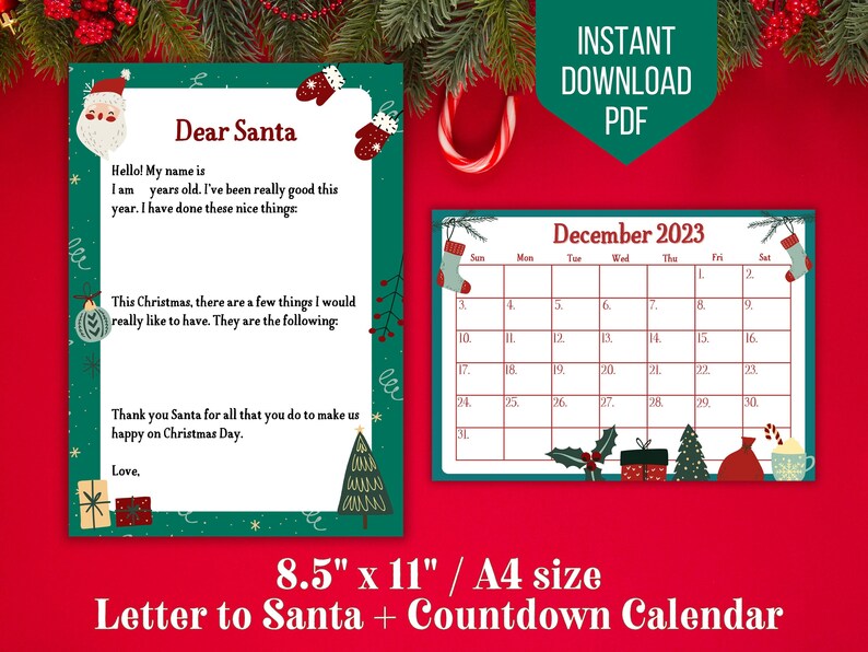 Letter to Santa Instant Download Christmas Letter to Santa - Etsy