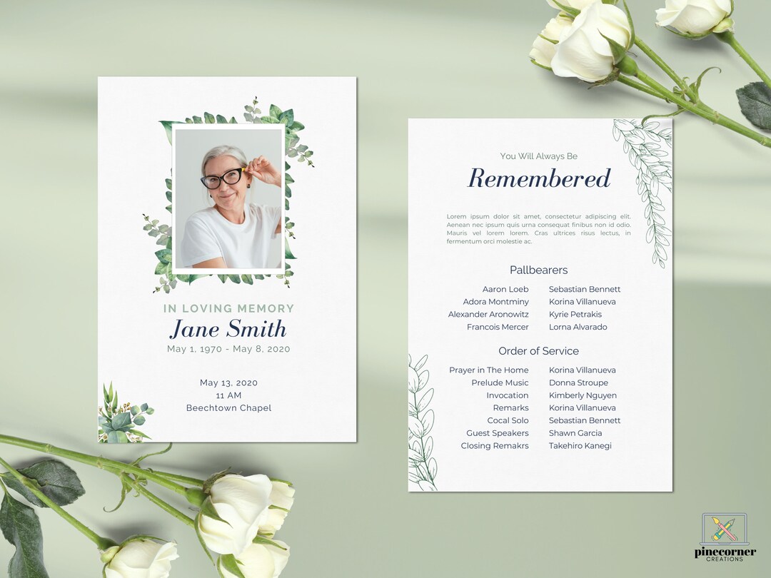 Funeral Program Template, Memorial Program, Obituary Invitation ...