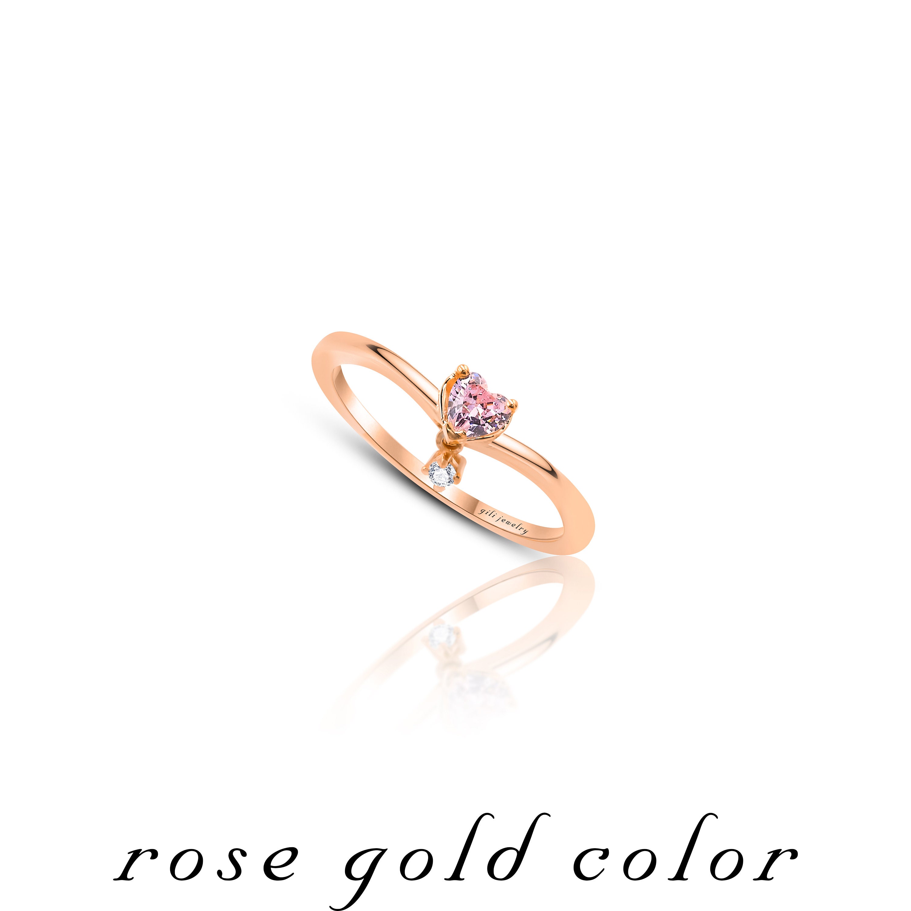 Heart Pink Sapphire Ring / 14k Gold Diamond Ring, Solid Heart Shape ...