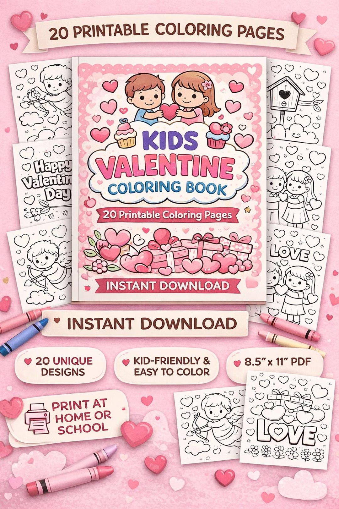 Valentine Coloring Pages Printable | Kids Activity PDF | 20 Page ...