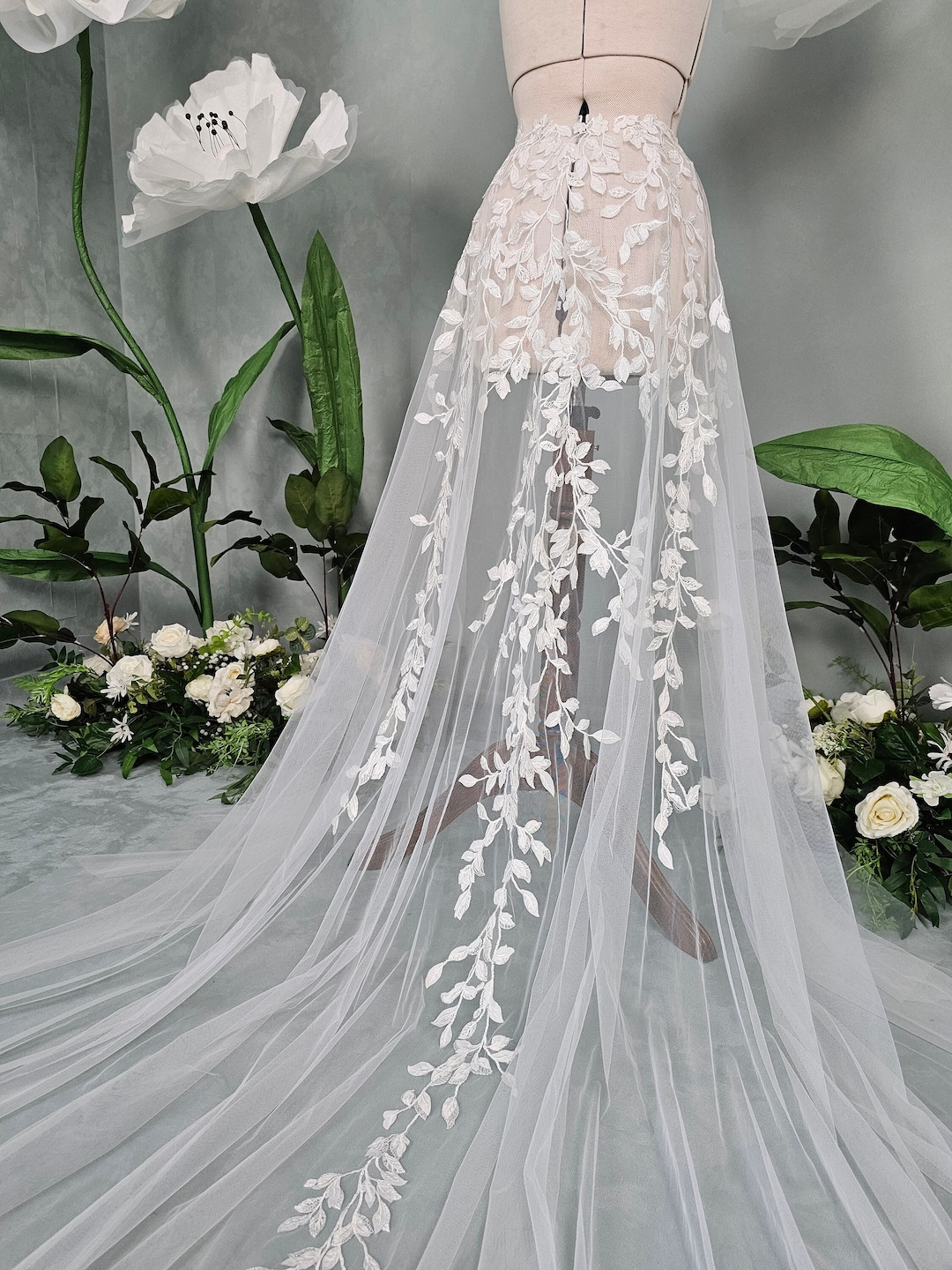 Open Front Leaf Like Lace Train, Removable Train With Lace - Etsy