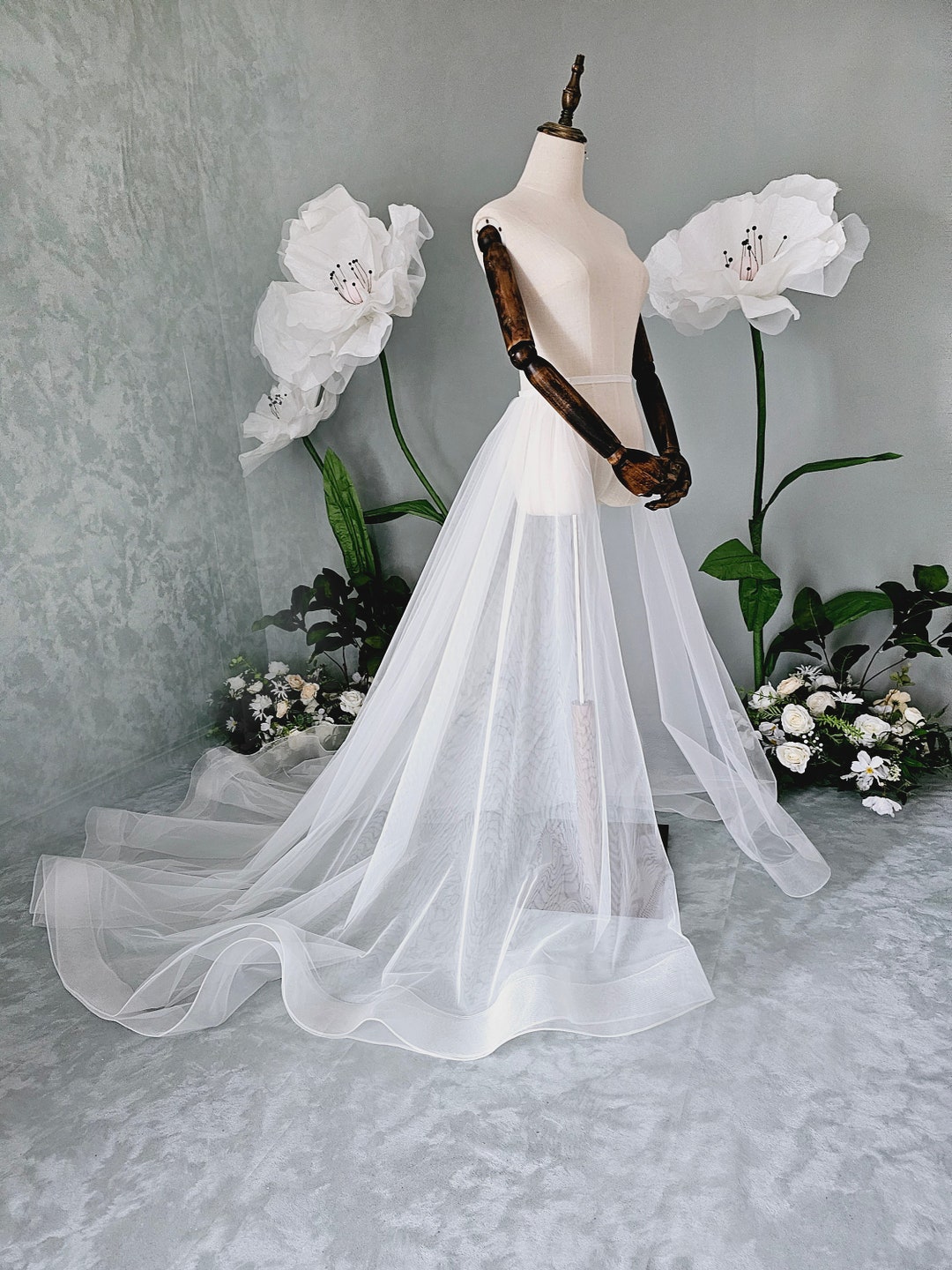 Open Front Removable Train With Horsehair Edging, Detachable Bridal ...