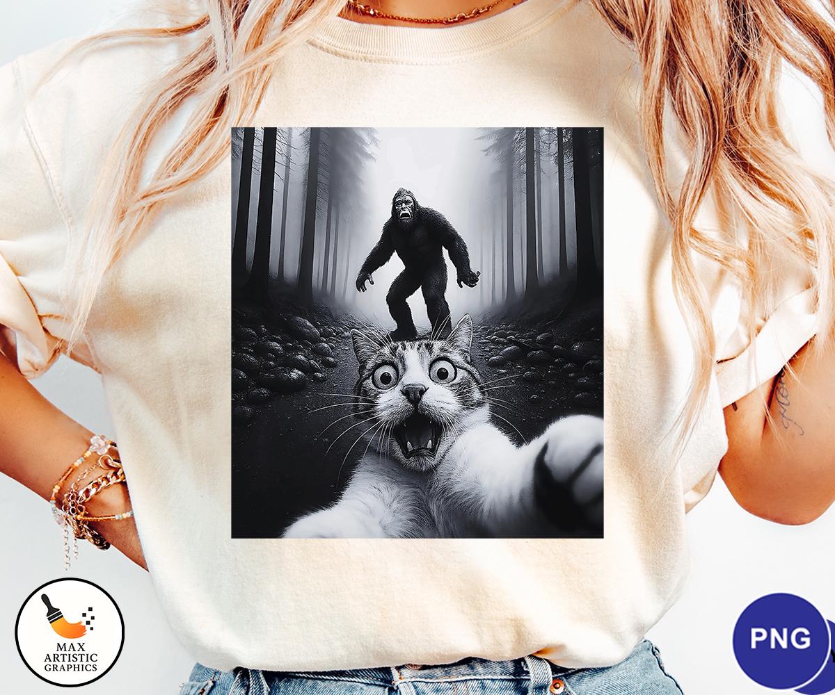 Funny Cat Bigfoot Selfie PNG | Scared Cat Forest Clipart | Sasquatch ...