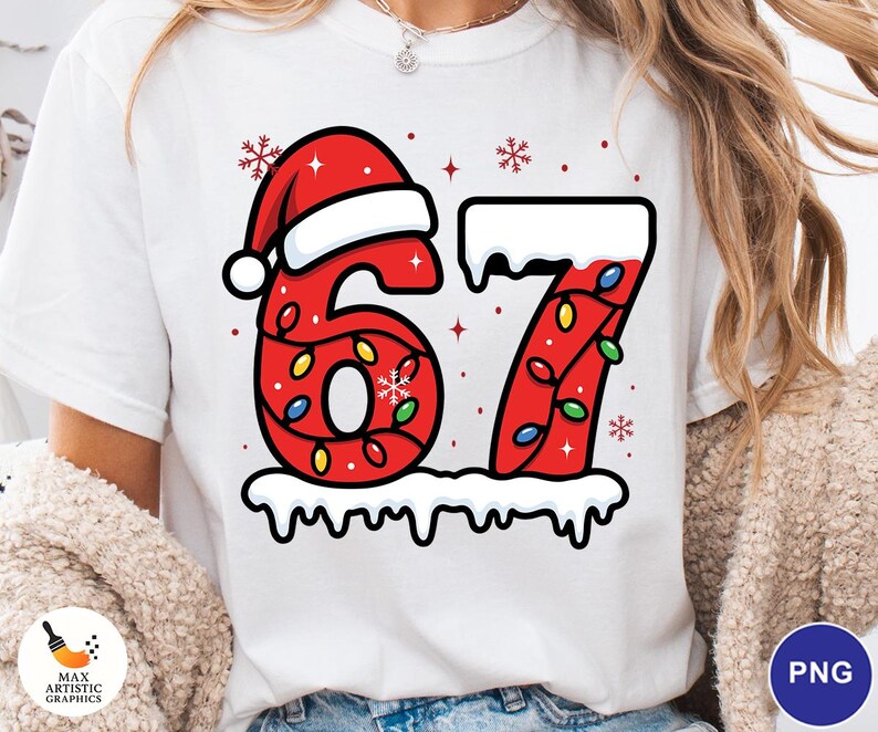67 Christmas PNG, Six Seven Trend Christmas Lights PNG, Funny Christmas ...
