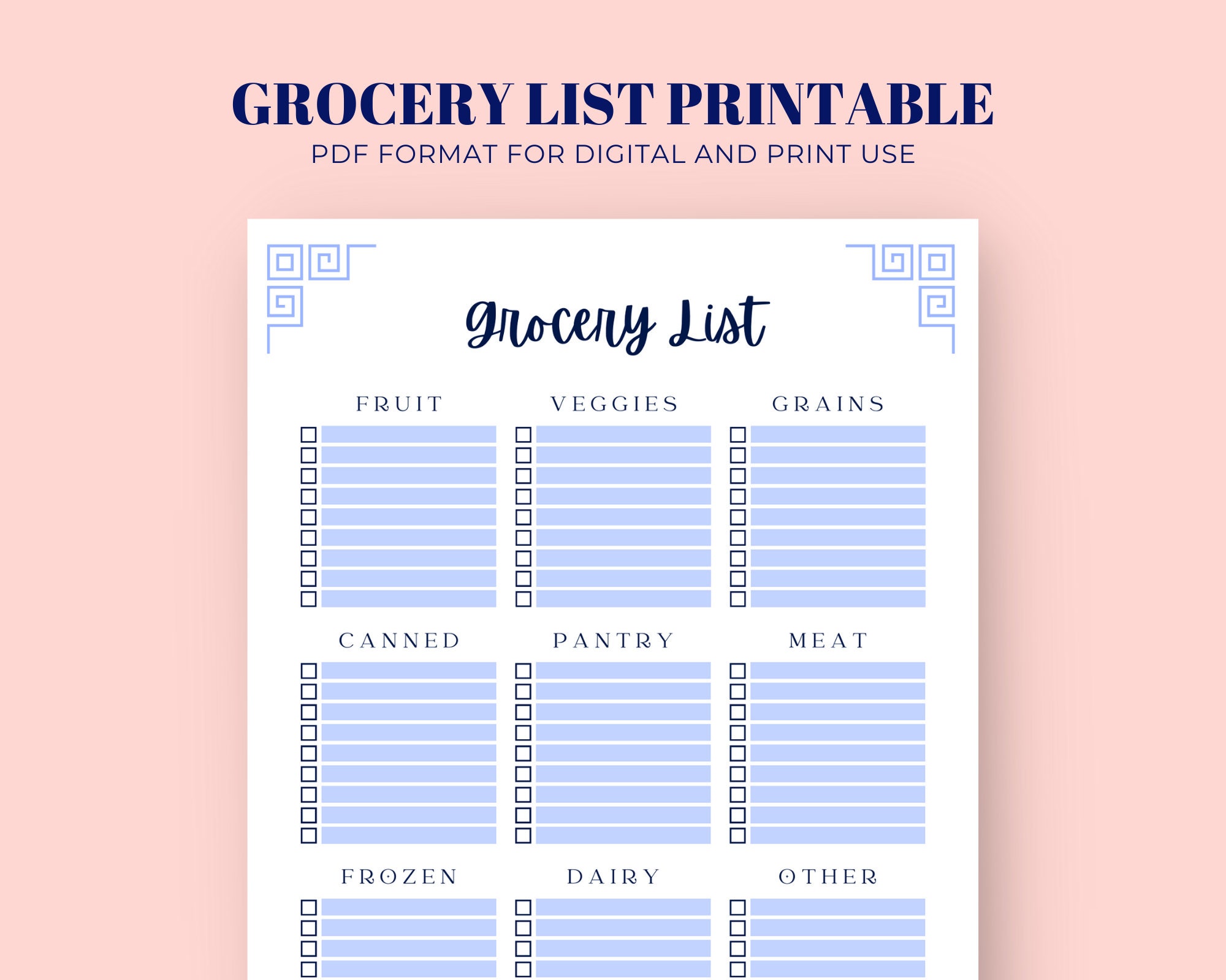 Greek Key Grocery List Printable and Digital File - Etsy