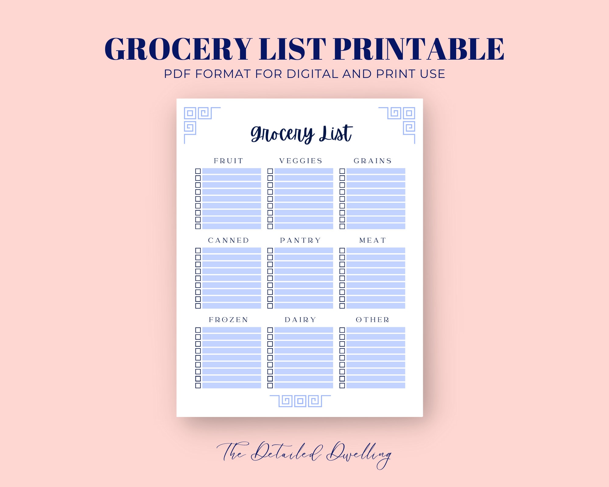 Greek Key Grocery List Printable and Digital File - Etsy