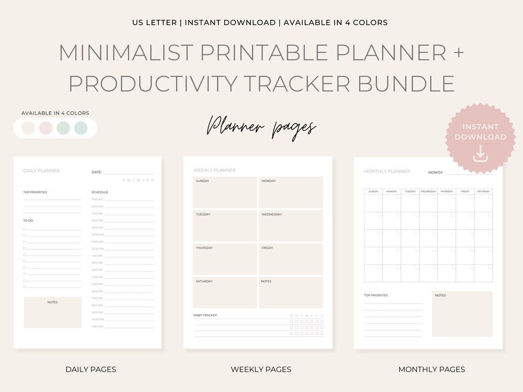 Minimalist Printable Planner Personal Life Productivity Self