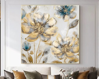 Original Flower Painting on Canvas Textured Wall Art Neutral Tone Custom Wall Art Floral ...