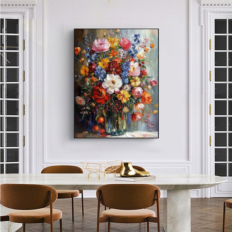 Large Abstract Flower Vase Oil Painting on Canvas Wall Art, Colorful ...