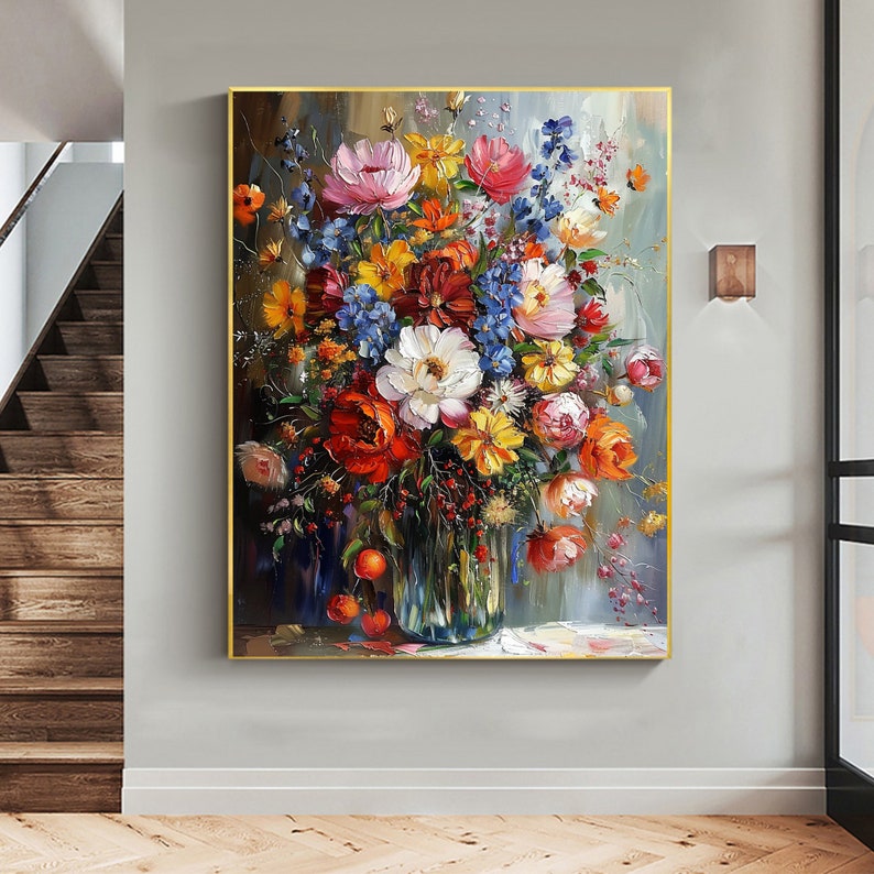 Large Abstract Flower Vase Oil Painting on Canvas Wall Art, Colorful ...