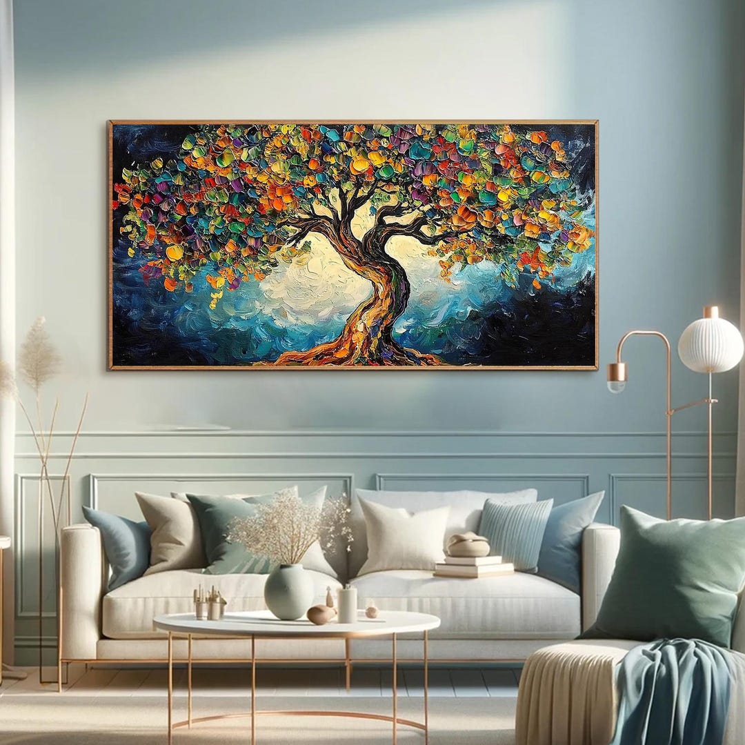 Large Original Blossom Tree Oil Painting, Vibrant Abstract Texture ...