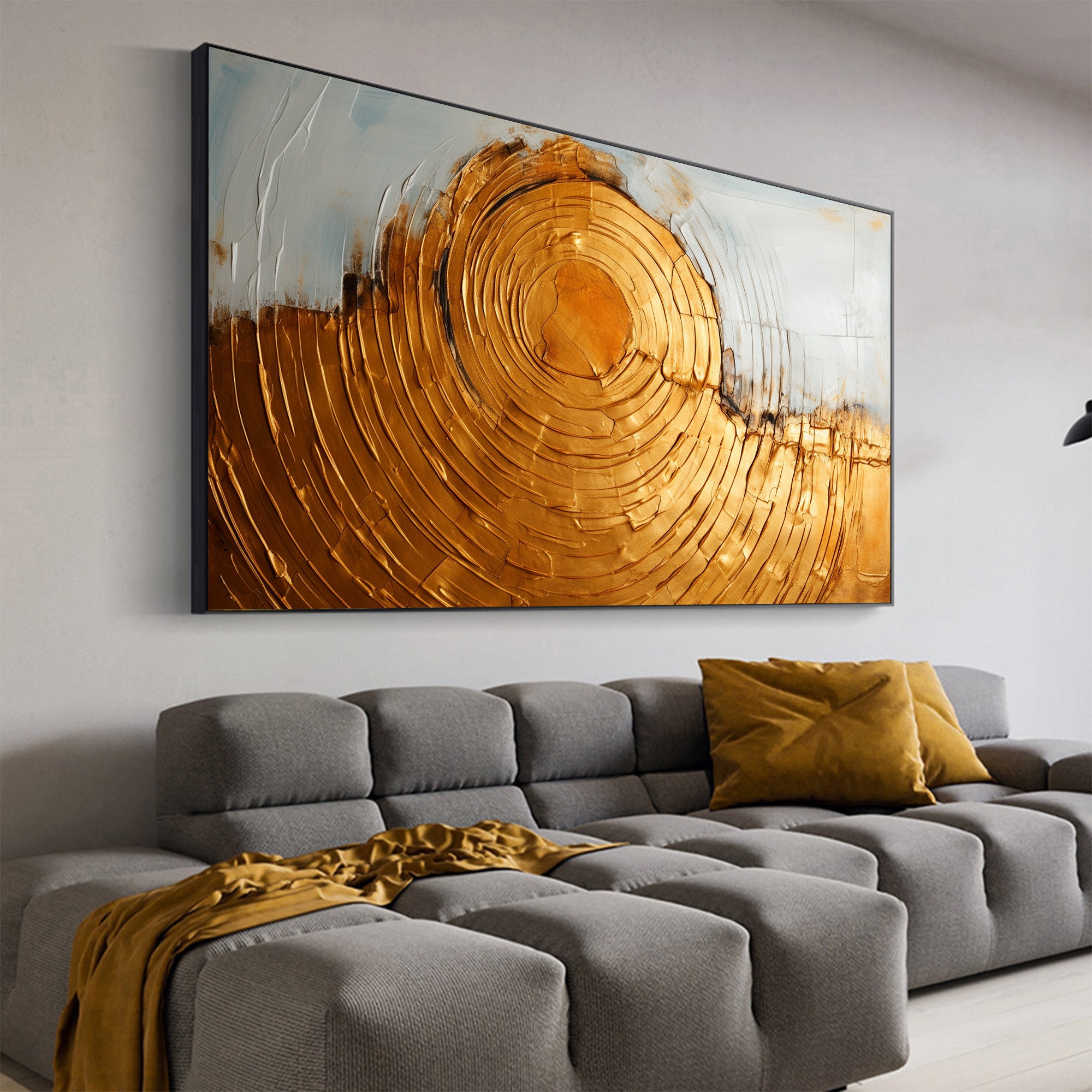 Gold Circle Oil Painting on Canvas, Abstract Texture, Modern Wall Art ...